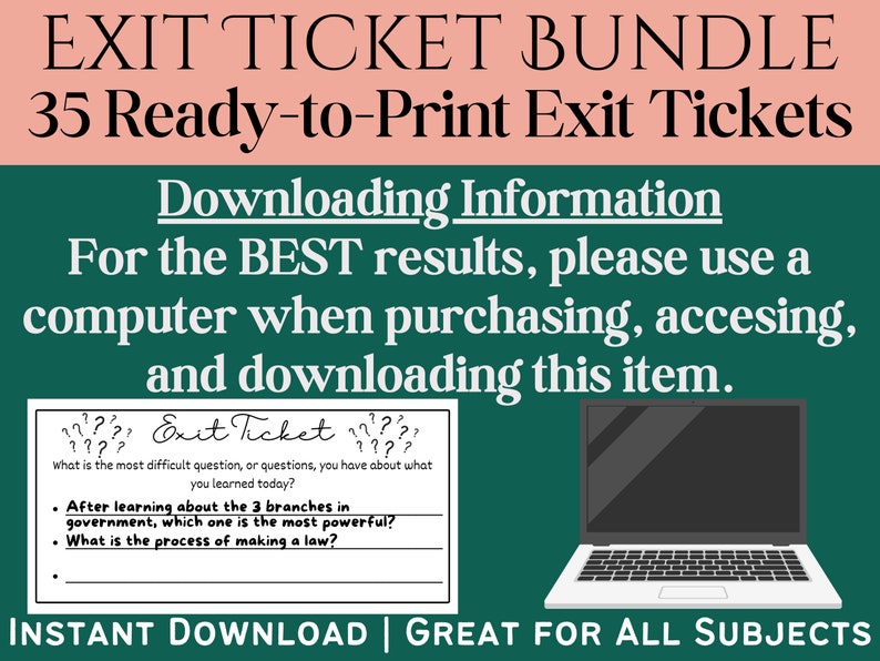 Exit Ticket Bundle | 35 Ready-to-print Exit Tickets for Middle and High ...
