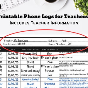 Phone Logs for Teachers | Download and Print | Download Once, Print ...