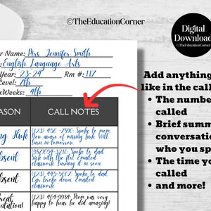Phone Logs for Teachers | Educator Documentation | Download and Print ...