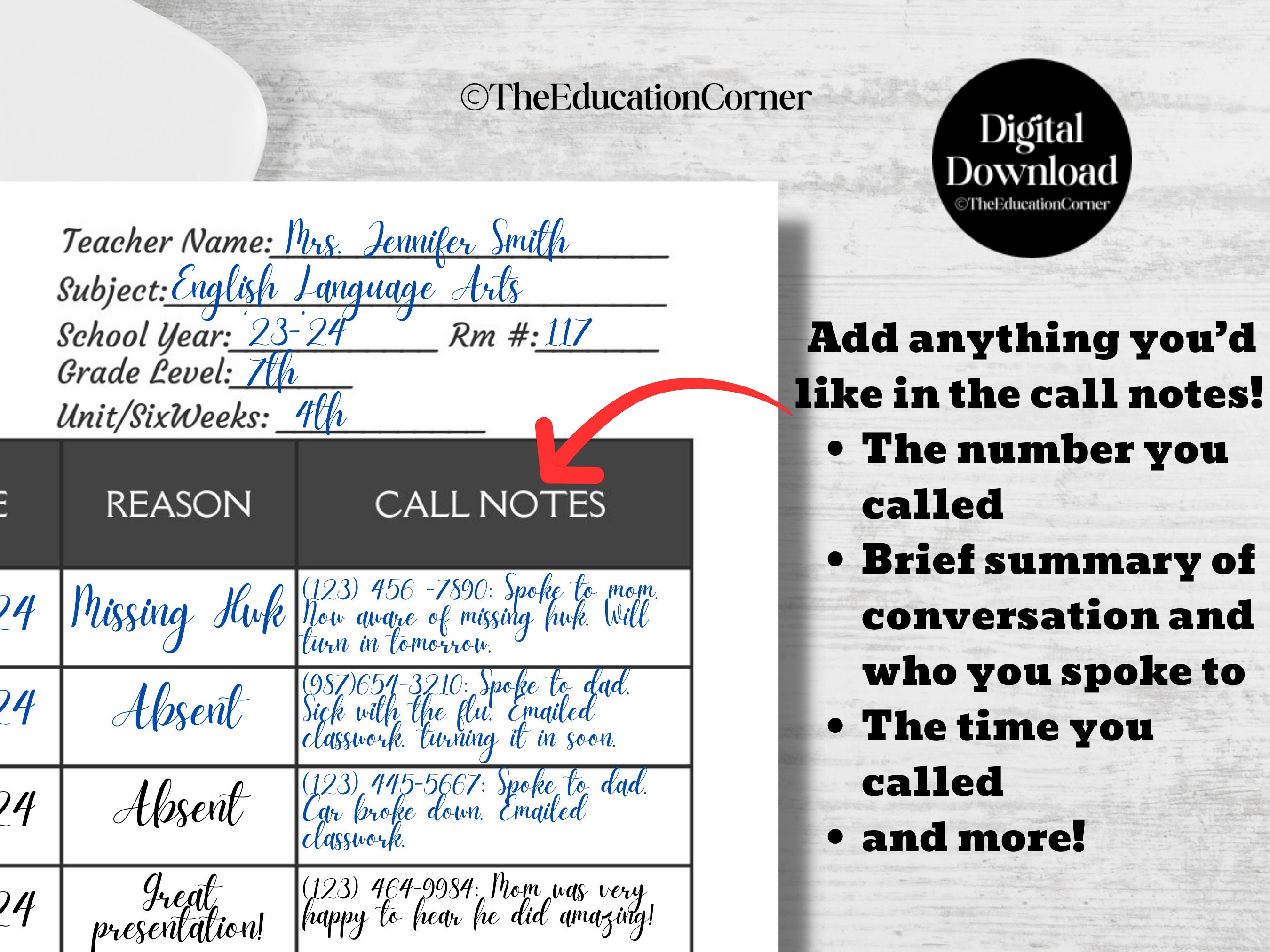 Phone Logs for Teachers | Educator Documentation | Download and Print ...