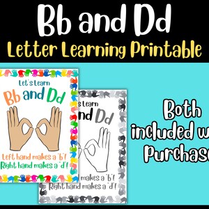 Bb and Dd Printable Anchor Chart for Preschool, Elementary, Homeschool ...