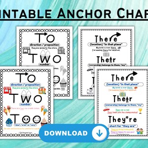 Their, There, They're & To, Two, Too | Anchor Charts, Worksheets ...