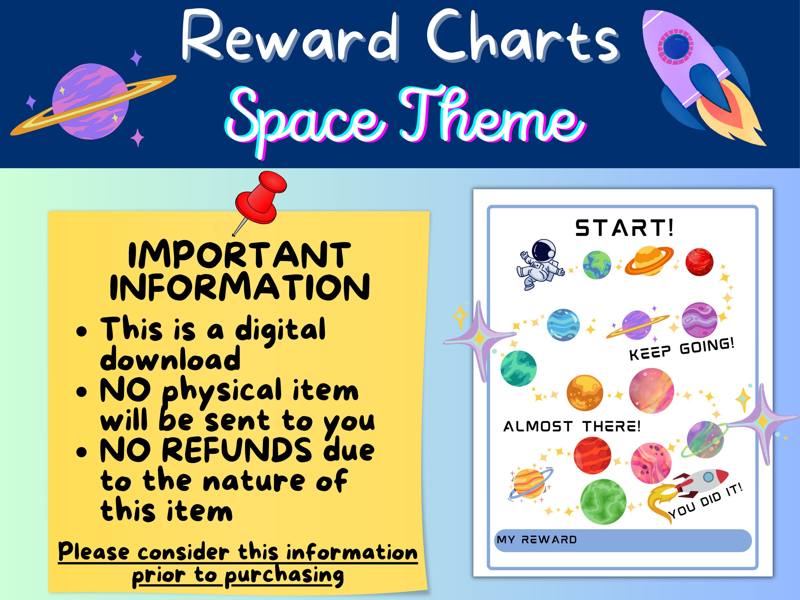 Reward Chart Printable for Kids | 4 Versions | Space-themed | Behavior ...