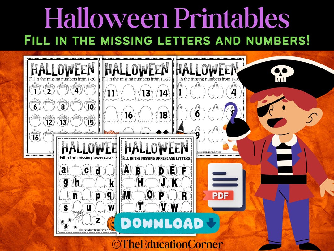Halloween Printables - Fill-in the Missing Letters and Numbers | PDF ...