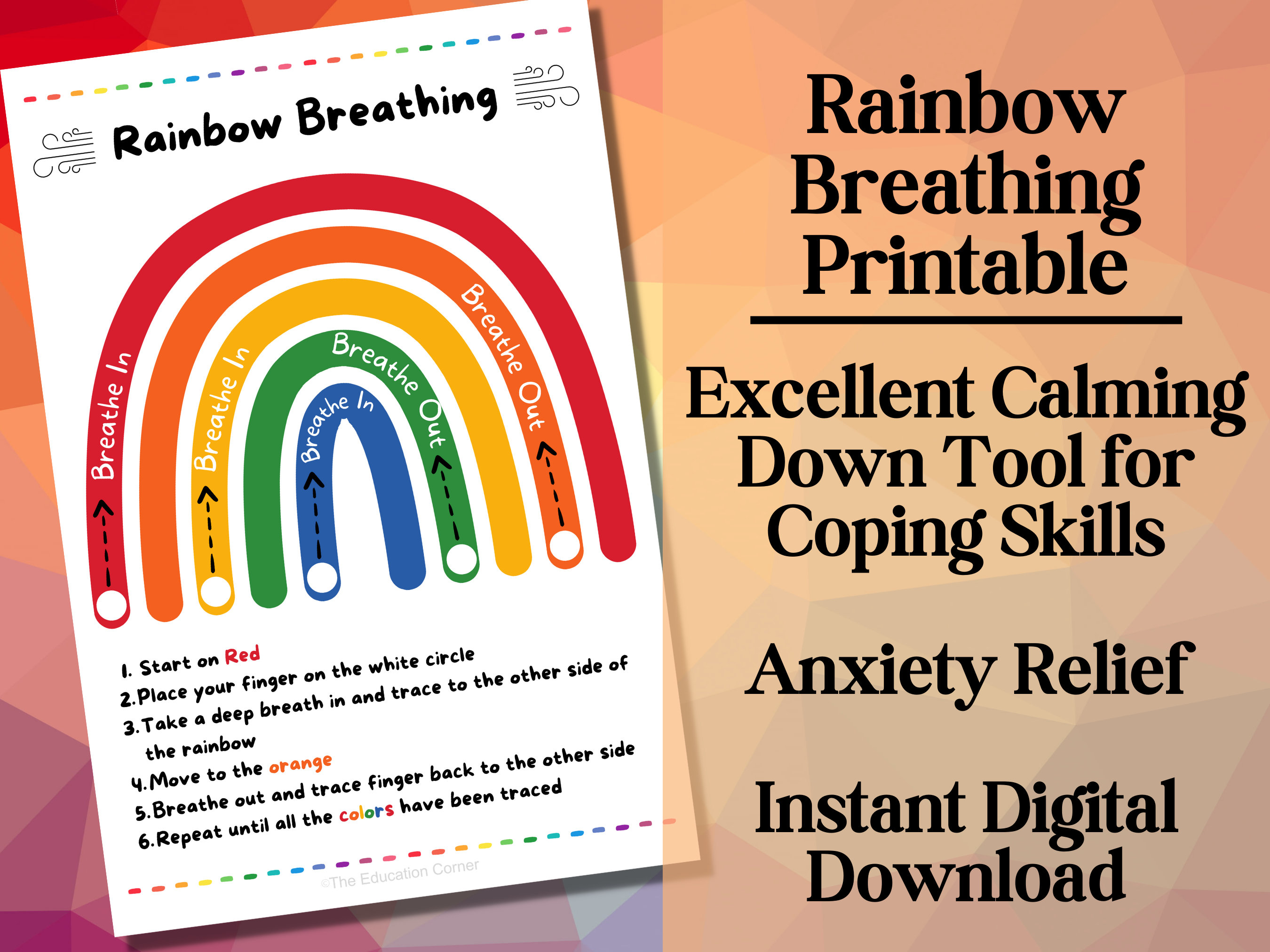 Rainbow Breathing Exercise Printable | Calm Down Poster | Anxiety ...