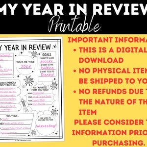 My Year in Review Printable | New Years Worksheet | Printable Activity ...