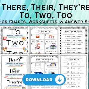 Their, There, They're & To, Two, Too Anchor Charts and Worksheets (PDF ...