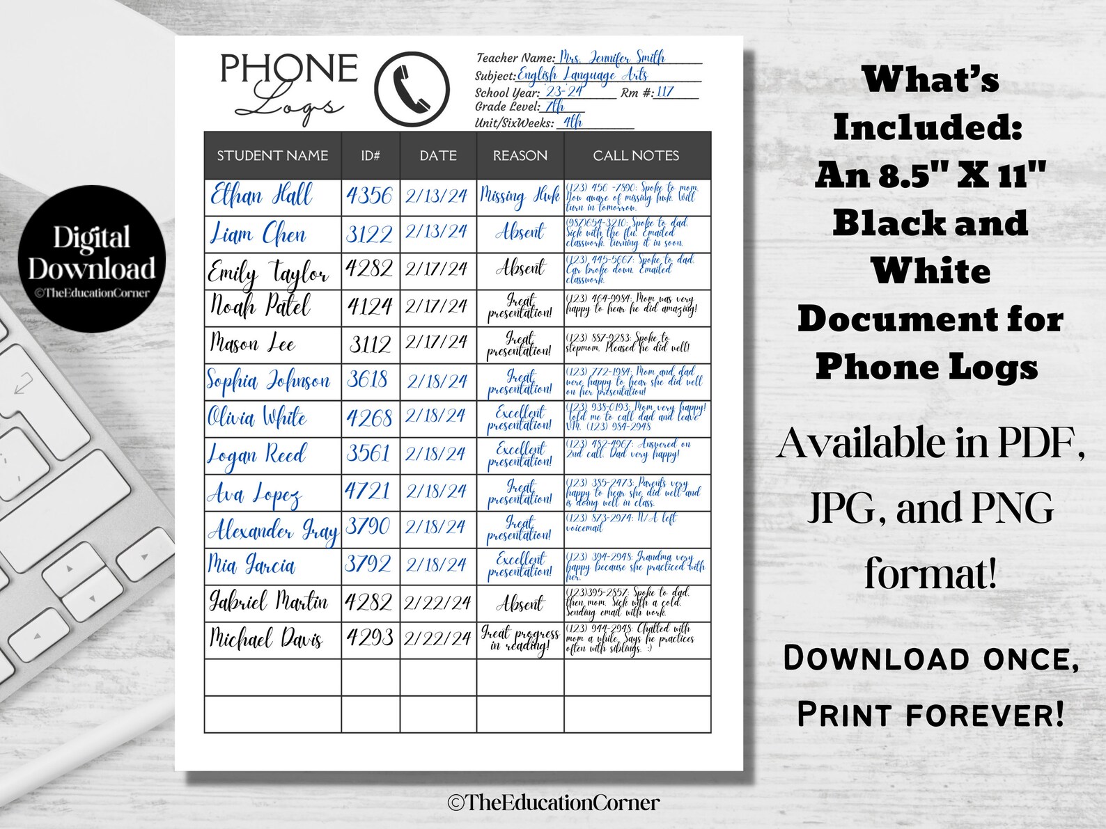Phone Logs for Teachers | Educator Documentation | Download and Print ...
