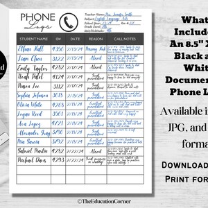 Phone Logs for Teachers | Educator Documentation | Download and Print ...
