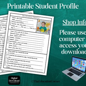 Printable Student Profile Sheet | Instant Download, DIGITAL DOWNLOAD ...
