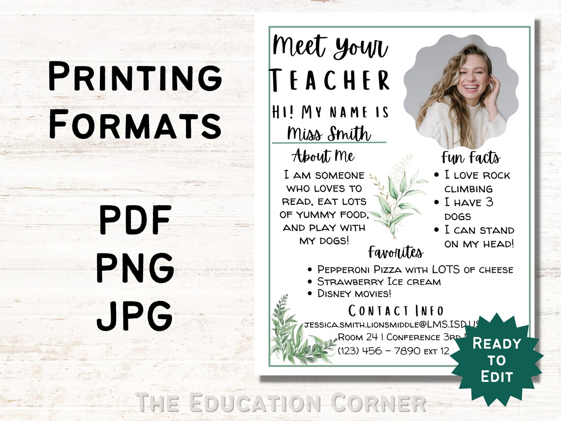 Meet Your Teacher Printable Ready to Edit Editable Template Resource ...