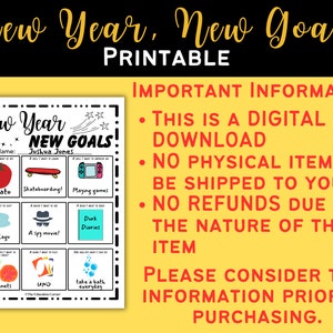 New Year, New Goals Printable Worksheet, New Year's Resolutions ...