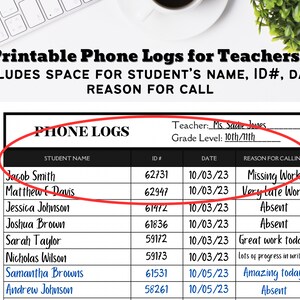 Phone Logs for Teachers | Download and Print | Download Once, Print ...