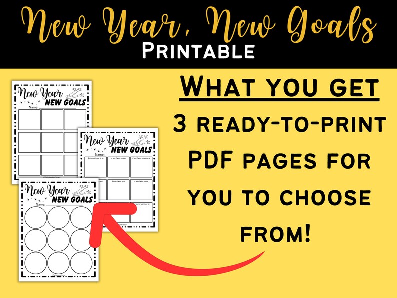 New Year, New Goals Printable Worksheet, New Year's Resolutions ...
