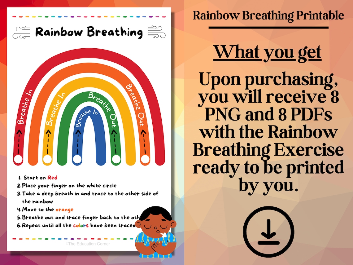 Rainbow Breathing Exercise Printable Calm Down Poster - Etsy
