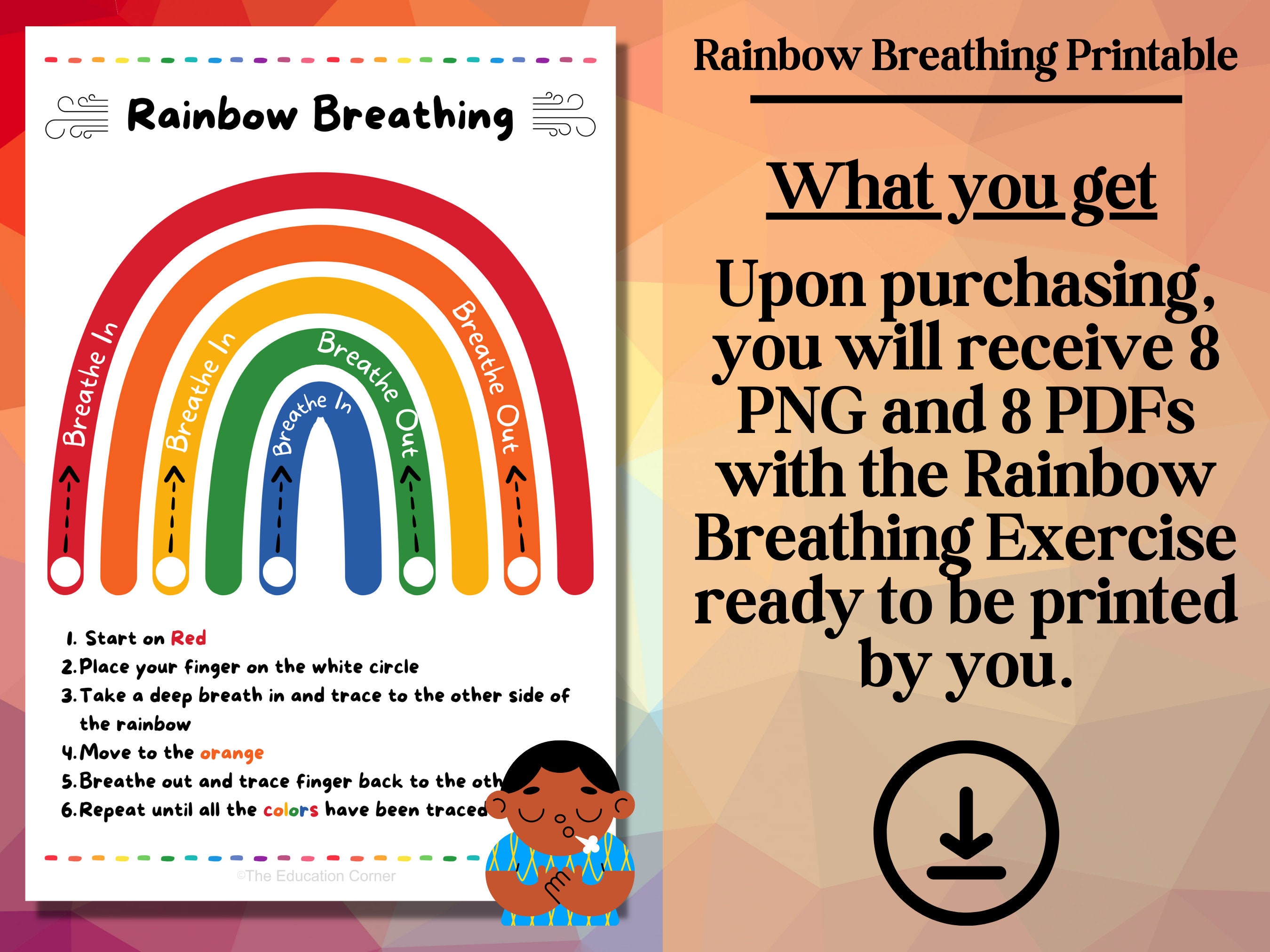 Rainbow Breathing Exercise Printable | Calm Down Poster | Anxiety ...