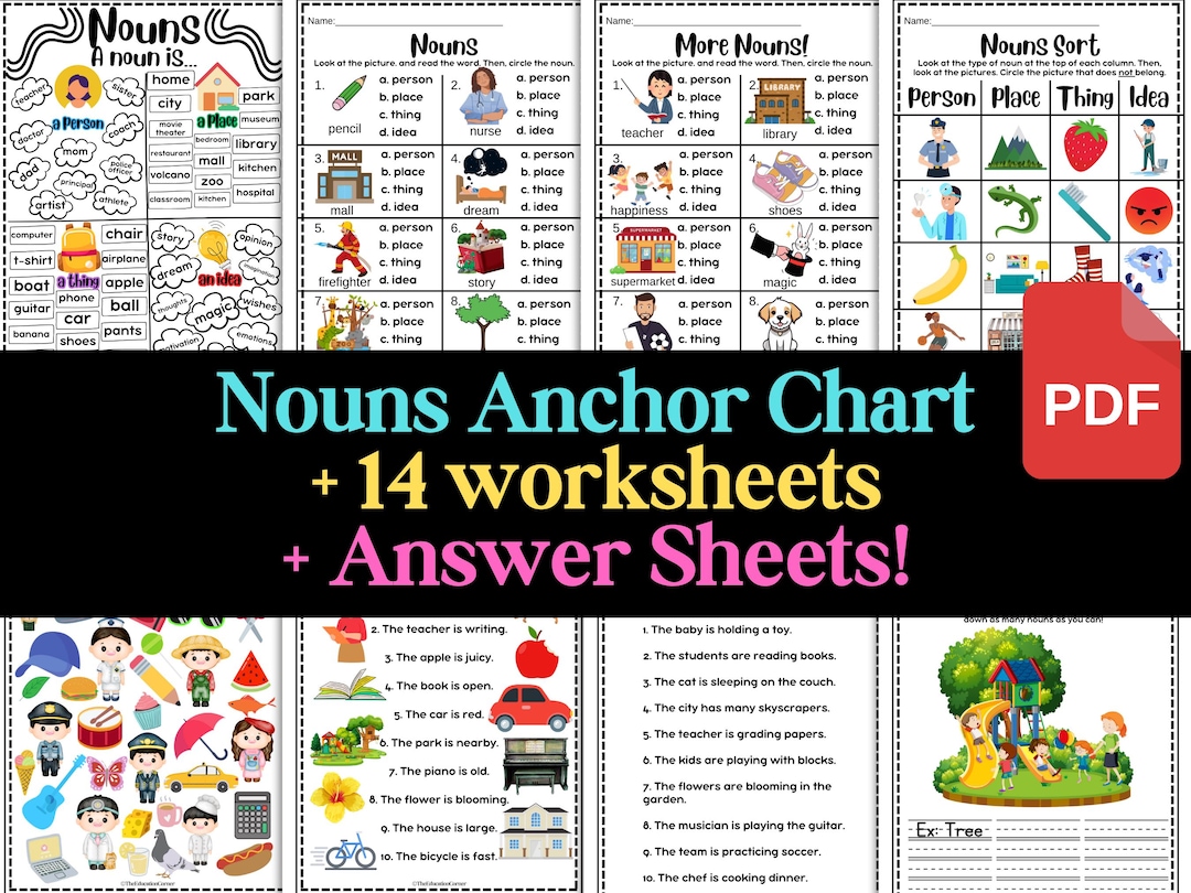 Printable Nouns Bundle | DIGITAL DOWNLOAD | Anchor Chart, 14 Worksheets ...