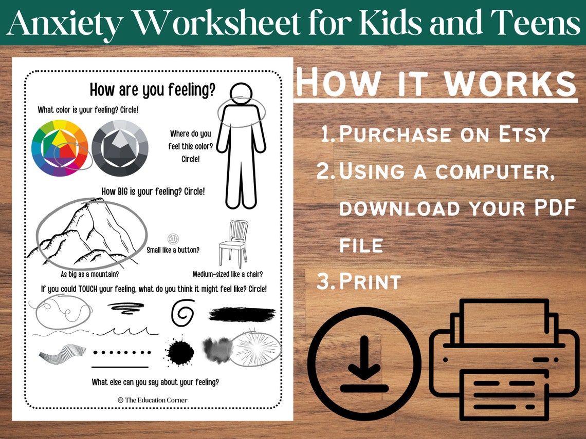 Anxiety Worksheet for Kids and Teens, Printable Download, Instant ...