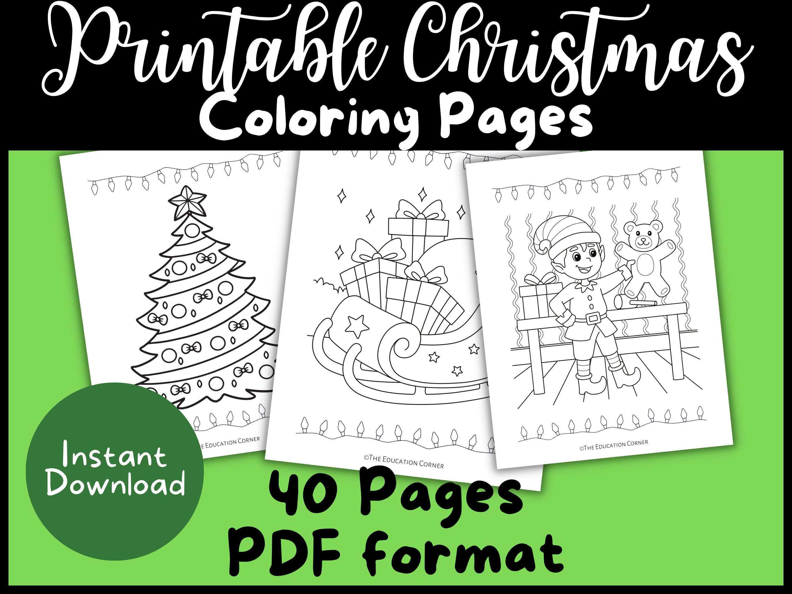 Christmas Coloring Pages for Kids and Adults, Digital Christmas ...