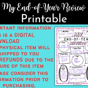 My End-of-year Review Printable | Year in Review Worksheet | New Year's ...