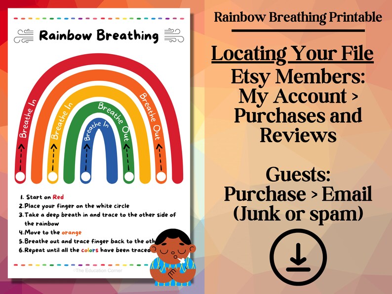 Rainbow Breathing Exercise Printable | Calm Down Poster | Anxiety ...