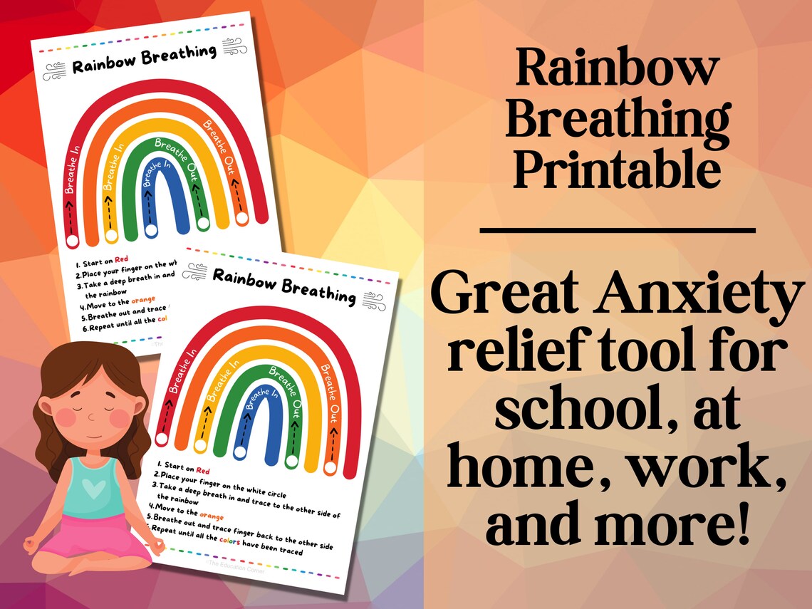 Rainbow Breathing Exercise Printable Calm Down Poster - Etsy