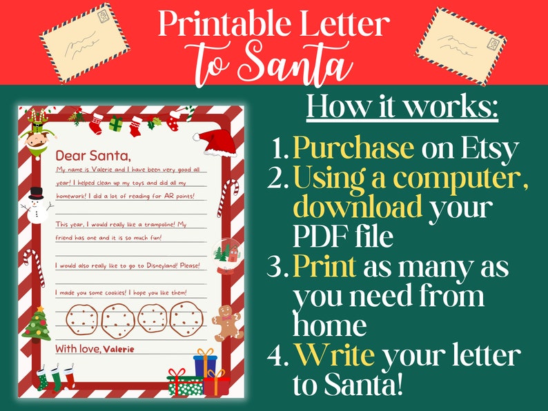 Printable Letter to Santa Dear Santa Letter Template - Etsy