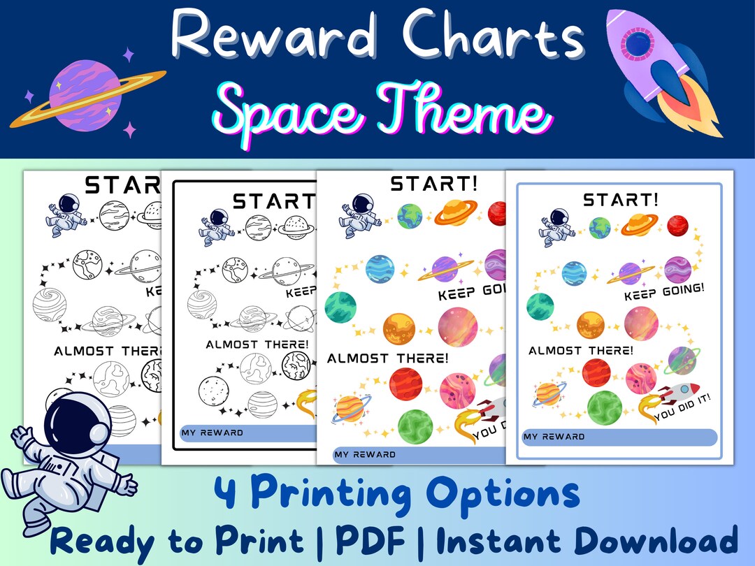 Reward Chart Printable for Kids | 4 Versions | Space-themed | Behavior ...