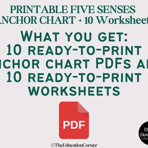 Printable Five Senses Anchor Charts + 10 Worksheets! | DIGITAL DOWNLOAD ...