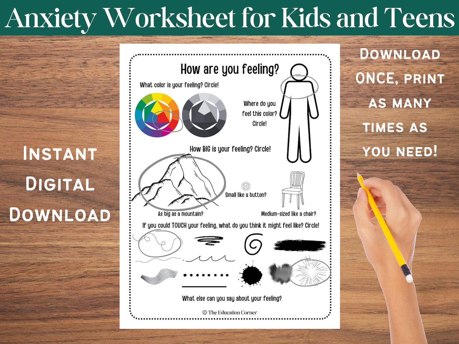 Anxiety Worksheet for Kids and Teens, Printable Download, Instant ...