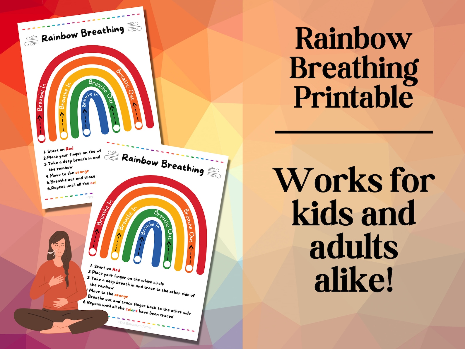 Rainbow Breathing Exercise Printable | Calm Down Poster | Anxiety ...