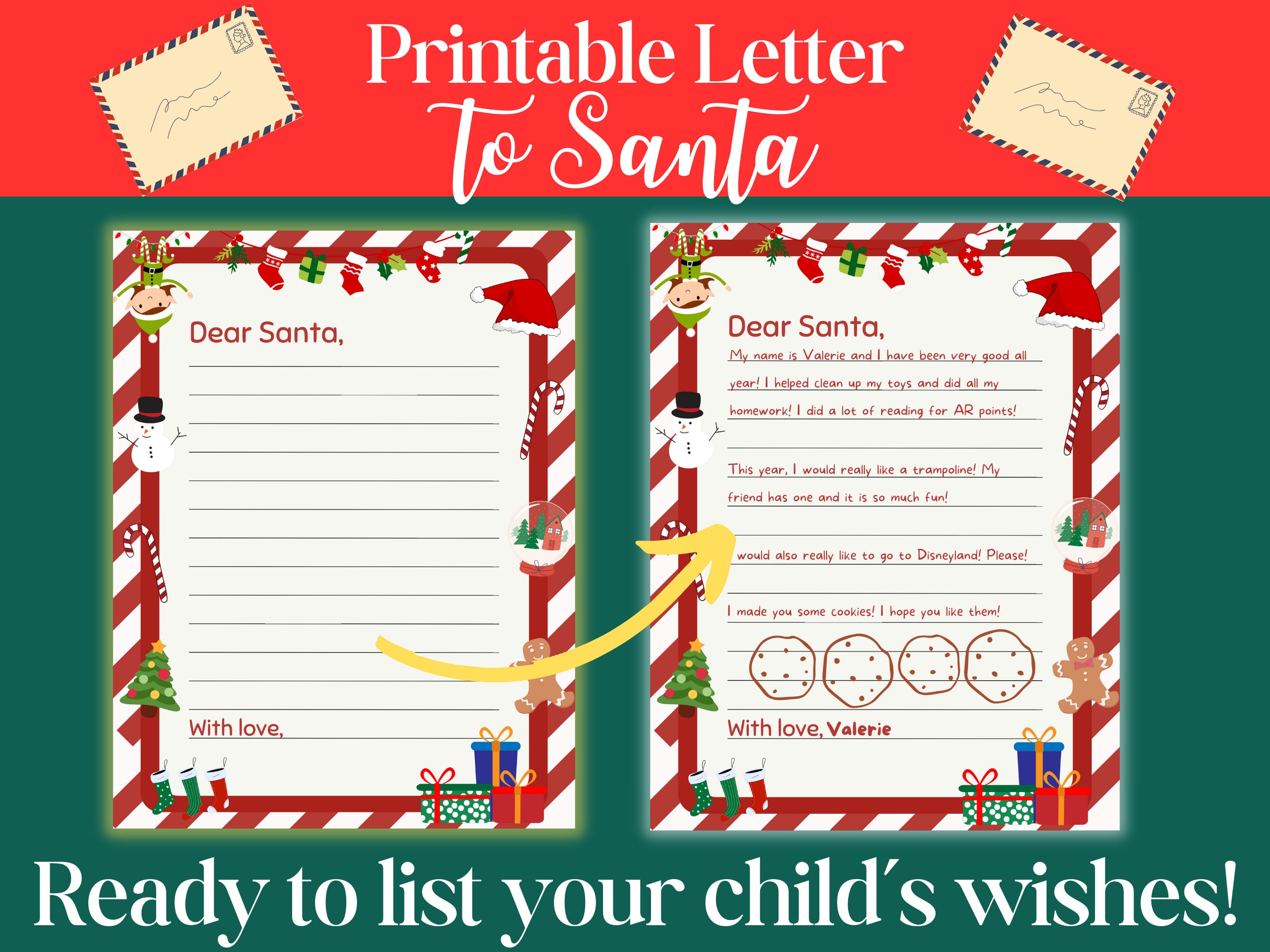 Printable Letter to Santa, Dear Santa Letter, Template, Ready-to-print ...