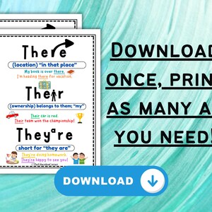 Their, There, They're & To, Two, Too Anchor Charts and Worksheets (PDF ...