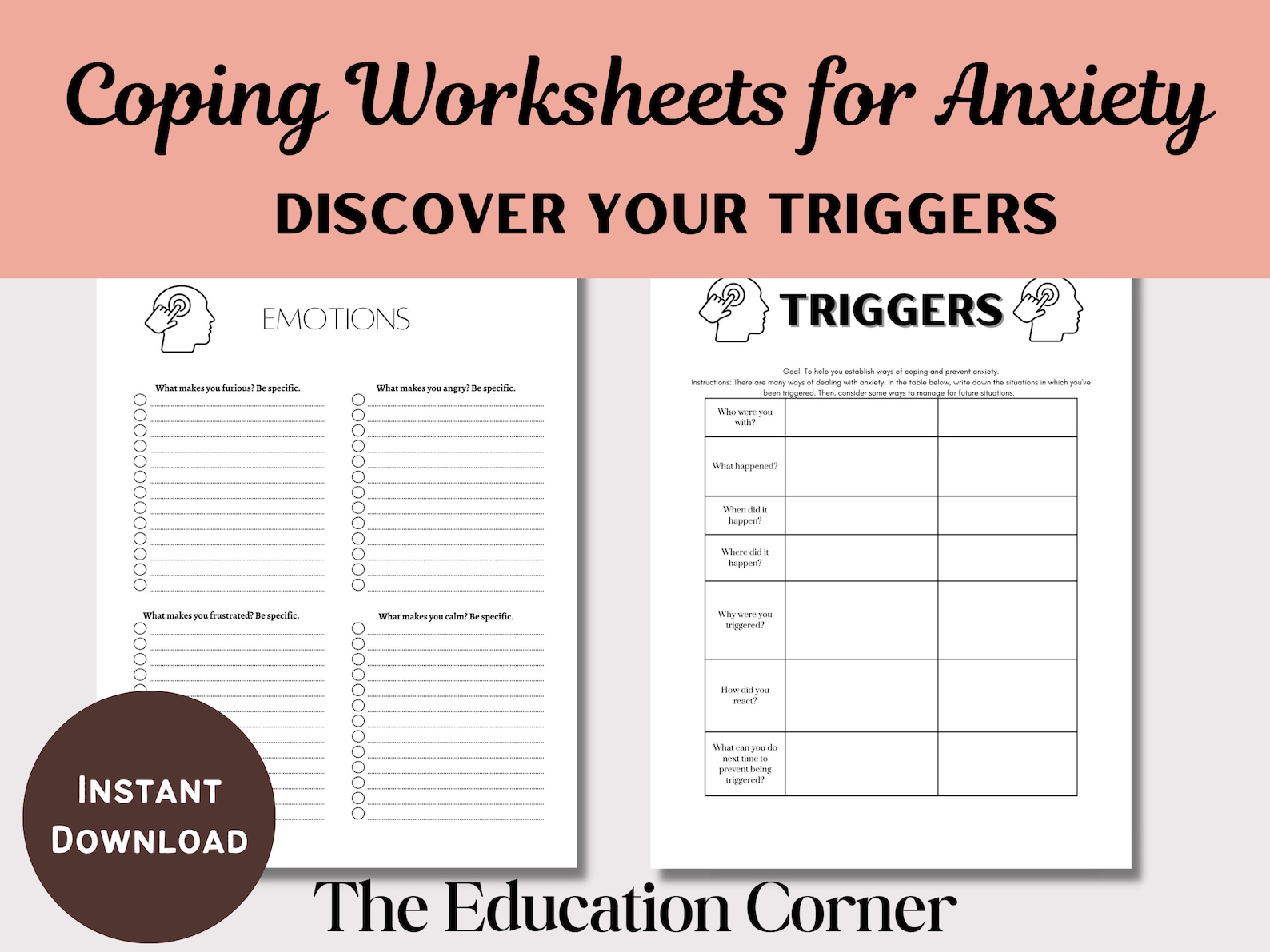 Anxiety Worksheets | Mental Health Worksheets | PDF Printable | Instant ...