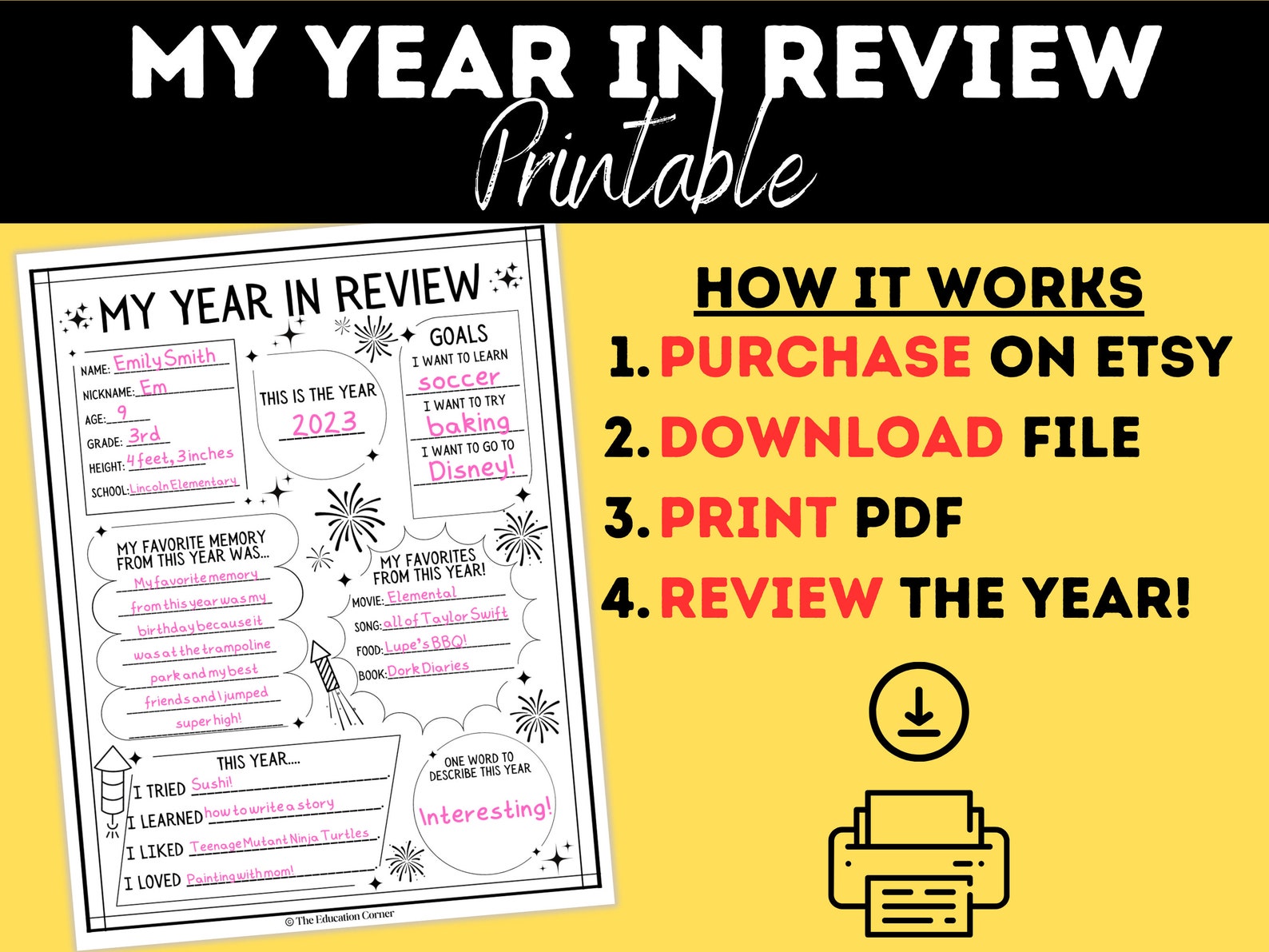 My Year in Review Printable | New Years Worksheet | Printable Activity ...