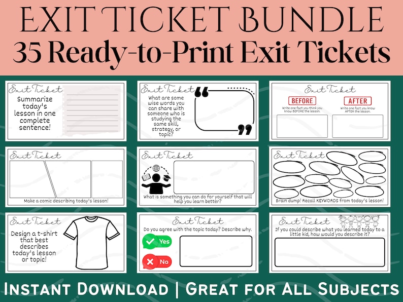 Exit Ticket Bundle | 35 Ready-to-print Exit Tickets for Middle and High ...