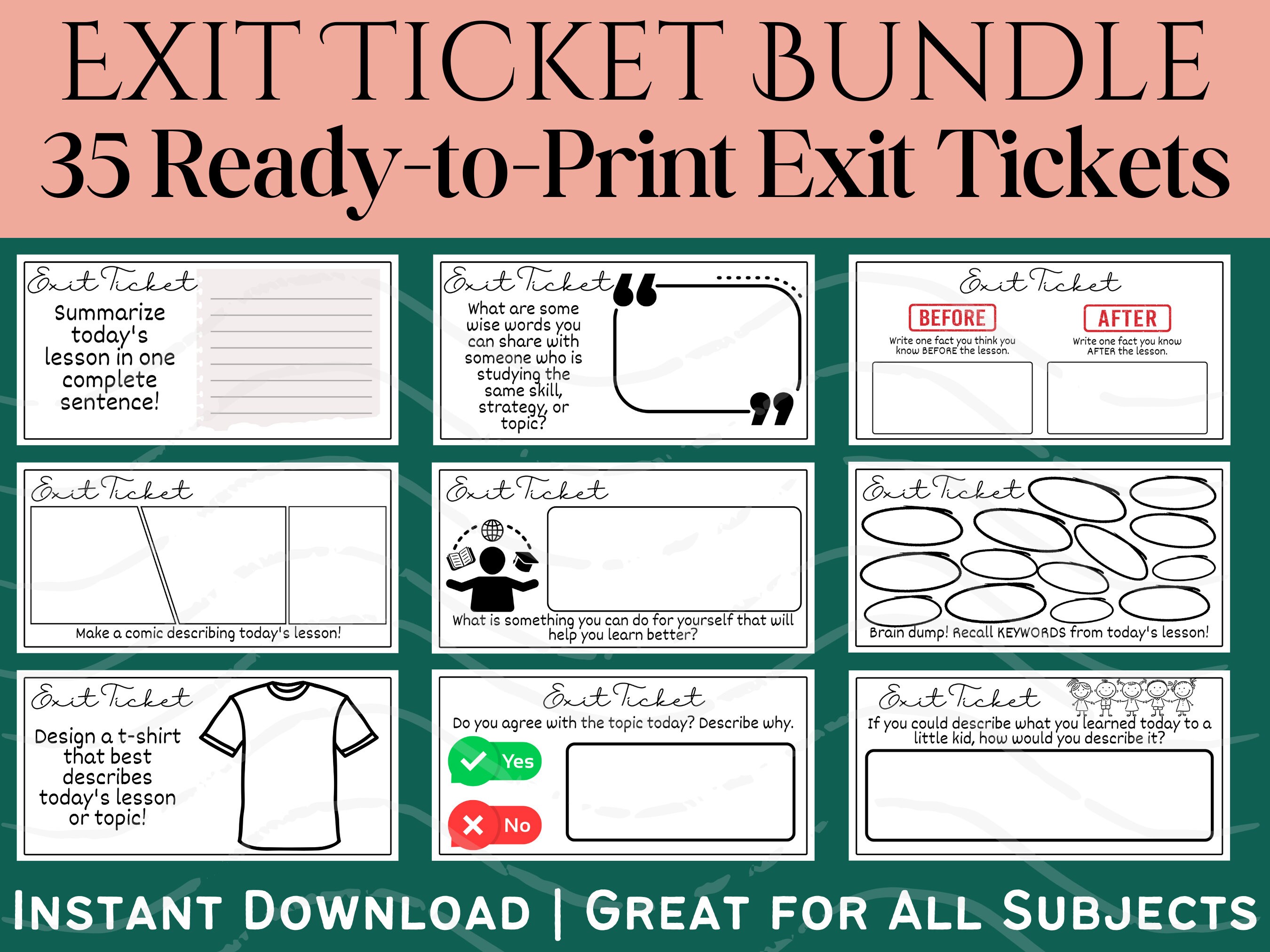Exit Ticket Bundle | 35 Ready-to-print Exit Tickets for Middle and High ...