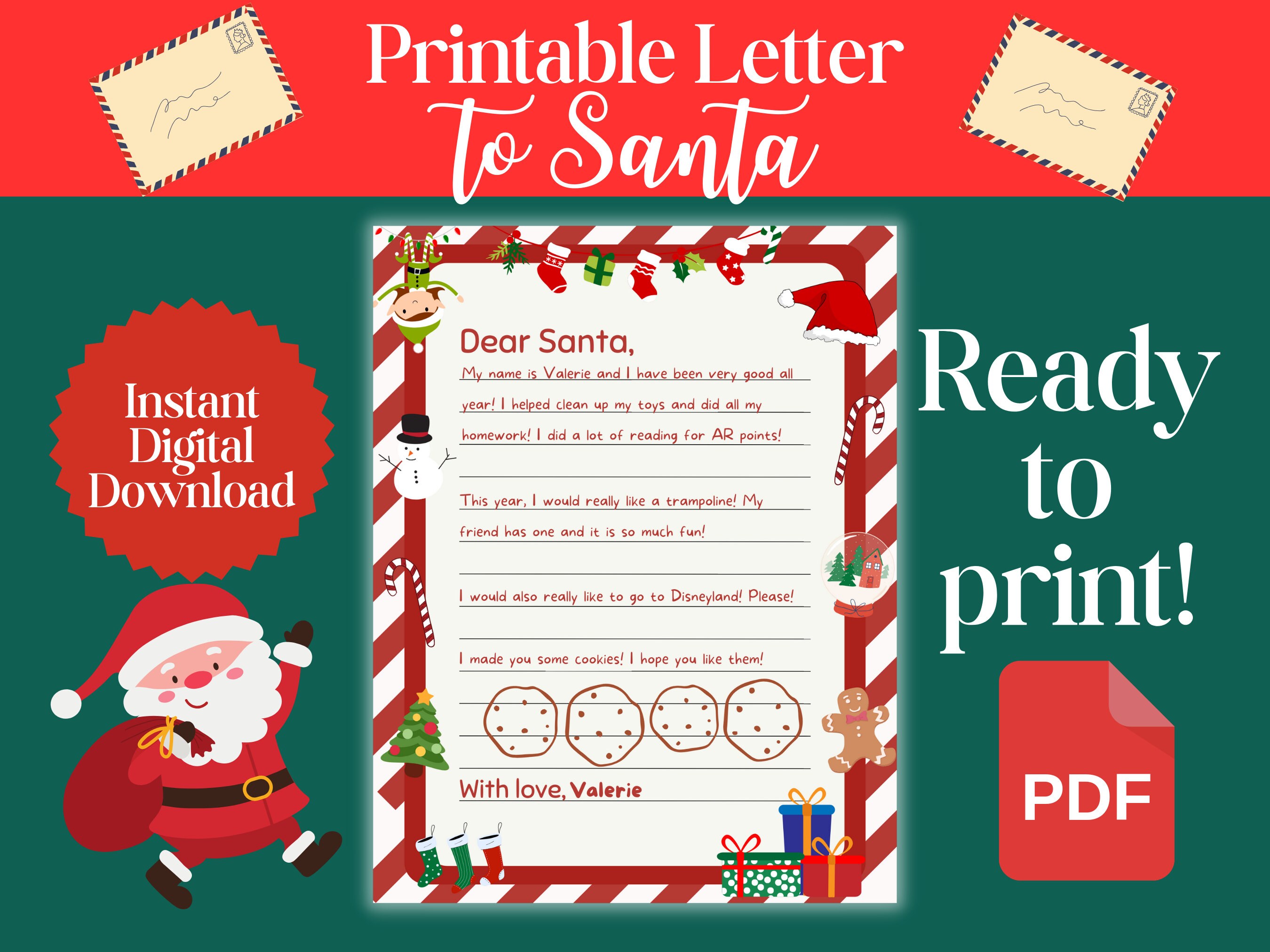 Printable Letter to Santa, Dear Santa Letter, Template, Ready-to-print ...