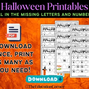 Halloween Printables - Fill-in the Missing Letters and Numbers | PDF ...