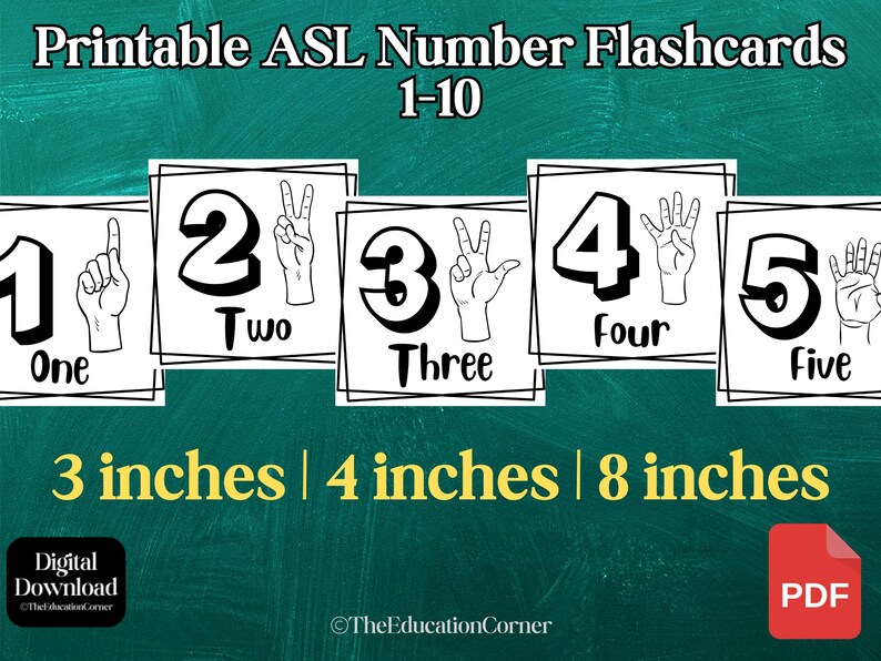 Printable ASL Number Flashcards for 1-10 | Early Education | Preschool ...