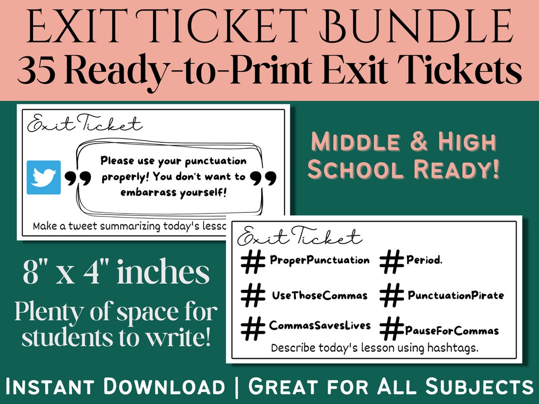 Exit Ticket Bundle | 35 Ready-to-print Exit Tickets for Middle and High School Students | Fun ...