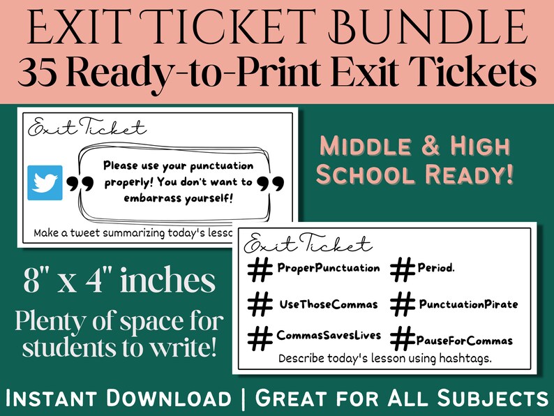 Exit Ticket Bundle | 35 Ready-to-print Exit Tickets for Middle and High ...