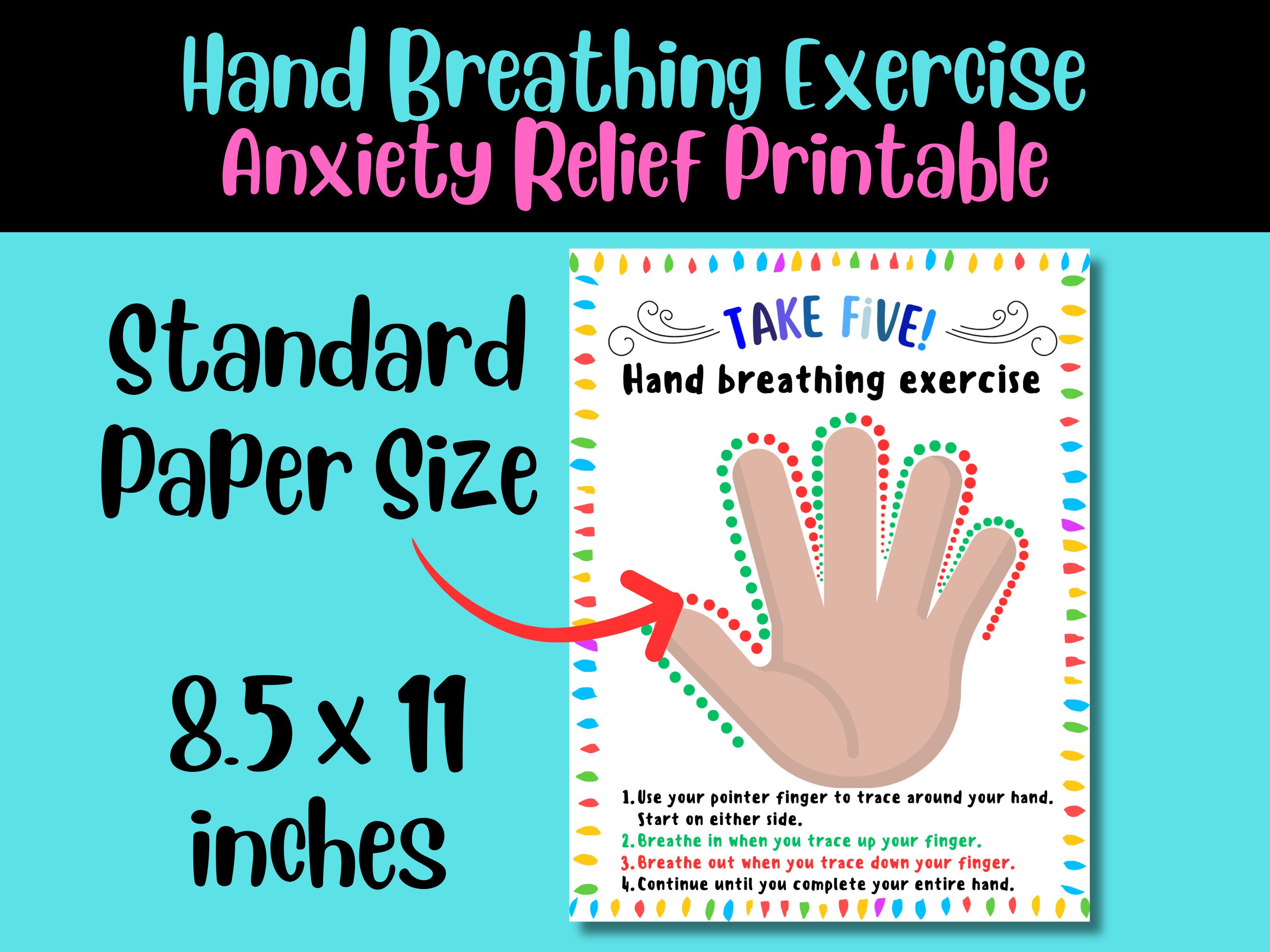 Anxiety Relief Printable Hand Breathing Exercise Colorful Visual Aid ...