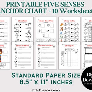 Printable Five Senses Anchor Charts + 10 Worksheets! | DIGITAL DOWNLOAD ...