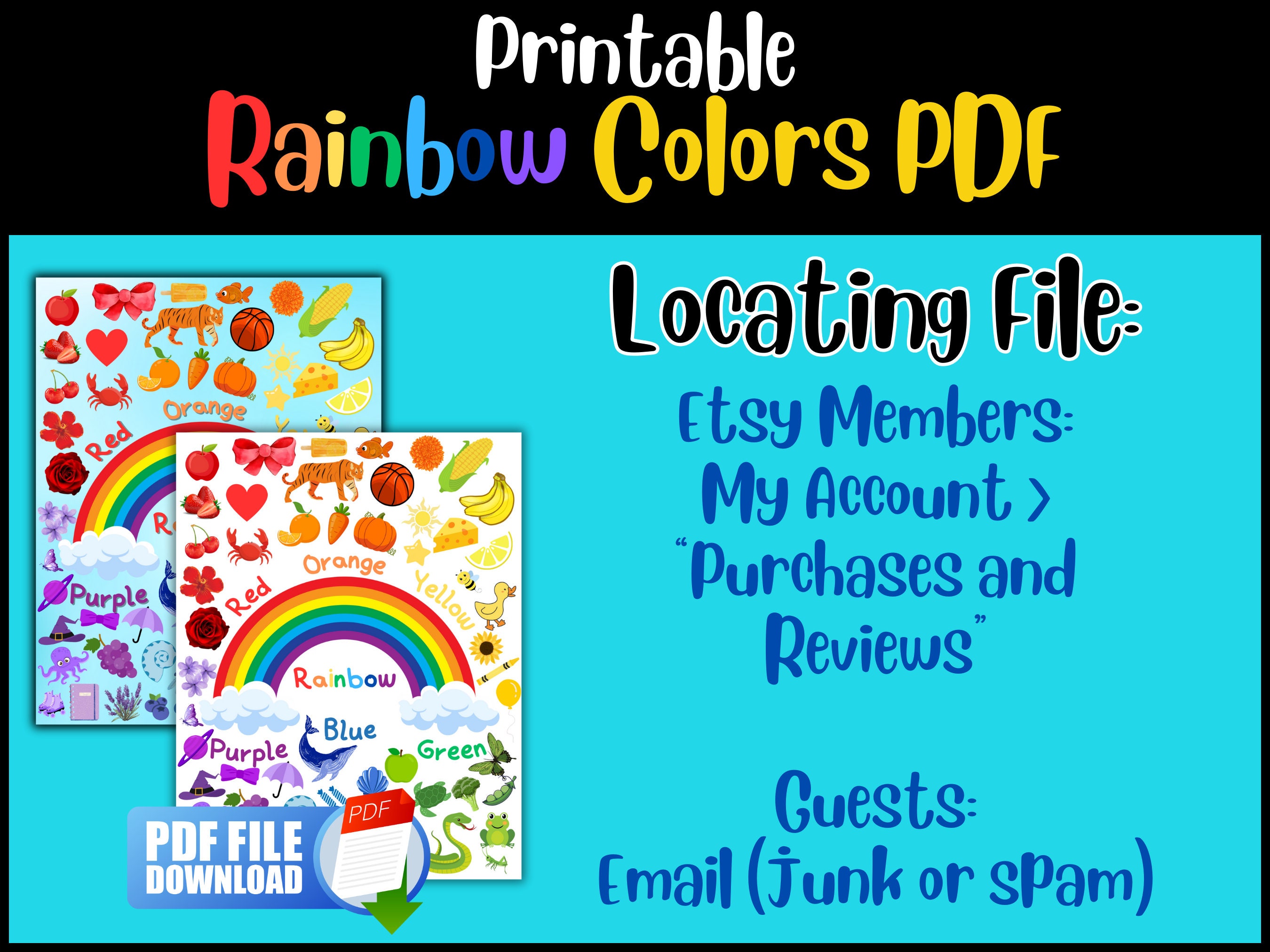 Printable Rainbow Colors PDF, Color Learning Printable, Instant Digital ...