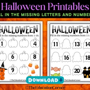 Halloween Printables - Fill-in the Missing Letters and Numbers | PDF ...