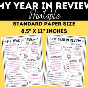My Year in Review Printable | New Years Worksheet | Printable Activity ...