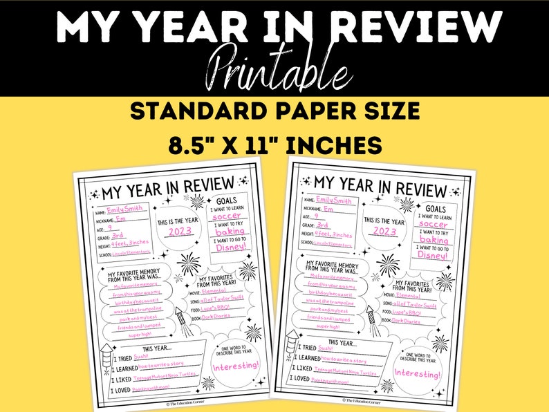 My Year in Review Printable | New Years Worksheet | Printable Activity ...