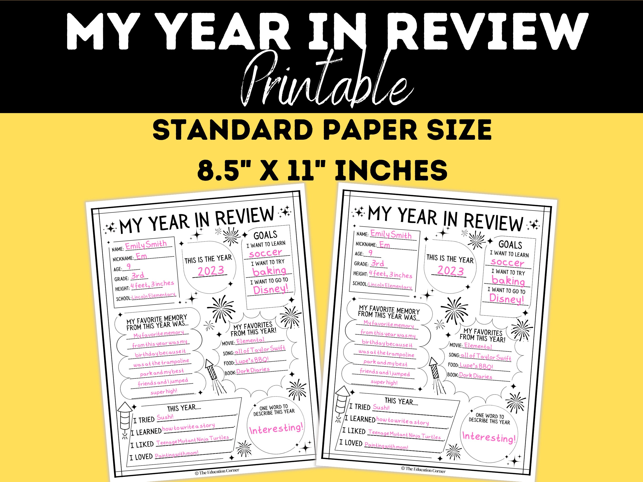 My Year in Review Printable | New Years Worksheet | Printable Activity ...
