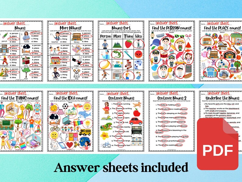 Printable Nouns Anchor Charts Worksheets Bundle - Elementary & Middle ...